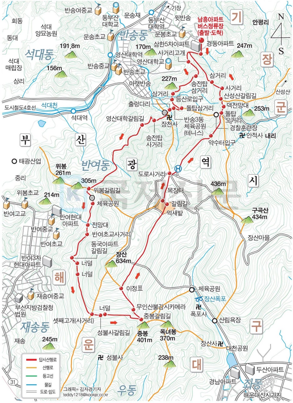 부산의 주요산 등산지도1 금정산 백양산 쇠미산 장산 철마산 망월산 백운산 일광산 달음산 엄광산 승학산