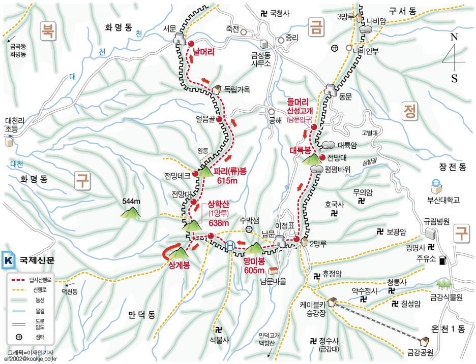 부산의 주요산 등산지도1 금정산 백양산 쇠미산 장산 철마산 망월산 백운산 일광산 달음산 엄광산 승학산