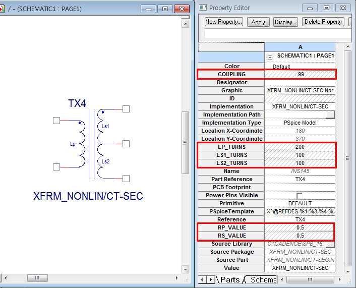 비선형 변압기 모델(XFRM_NONLINEAR, XFRM_NONLIN/CT-PRI, XFRM_NONLIN/CT-PRI/SEC ...