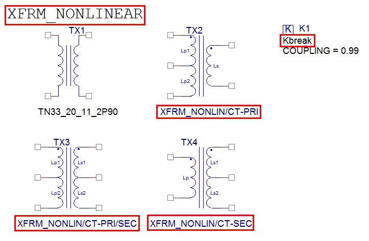 비선형 변압기 모델(XFRM_NONLINEAR, XFRM_NONLIN/CT-PRI, XFRM_NONLIN/CT-PRI/SEC ...