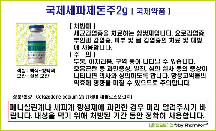 팜포트]-국제세파제돈주2g (세파제돈나트륨, Cefazedone sodium) [국제약품] ( 약품정보 / 복약안내문 ...