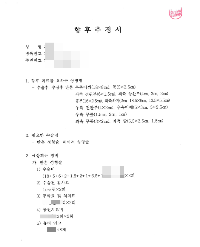 향후치료비추정서 향후성형치료비 향후치료비 성형치료비 성형향후치료비 교통사고 성형치료비 네이버 블로그