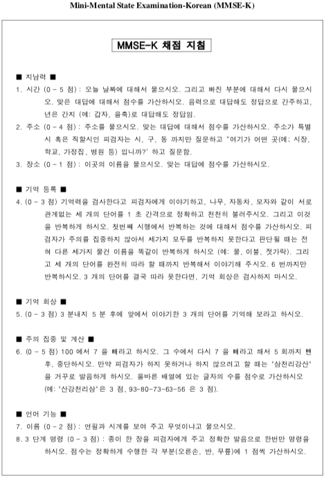 [노인 간이정신상태검사] 치매선별검사 K-MMSE, MMSE-K 점수 해석방법 : 네이버 블로그