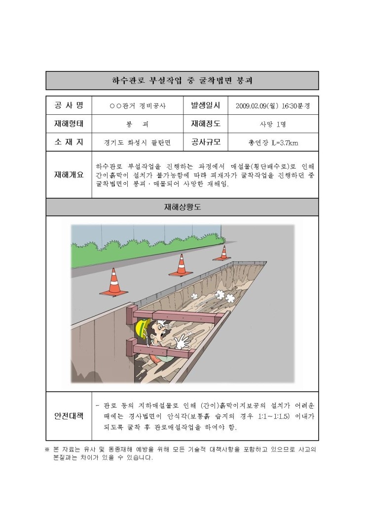 하수관로 부설작업 중 굴착법면 붕괴 네이버 블로그
