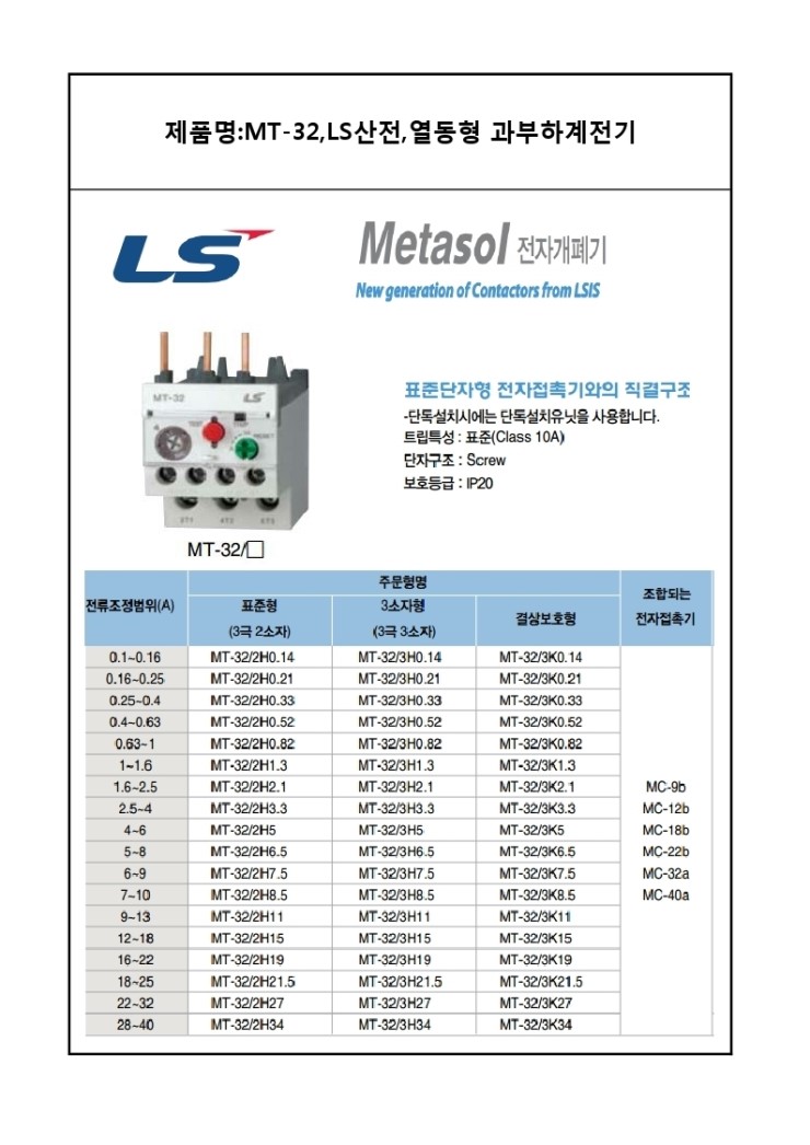MT-32/2H 0.21A(0.16~0.25A)LS산전 구매문의(tel) : 02-2296-3042 : 네이버 블로그