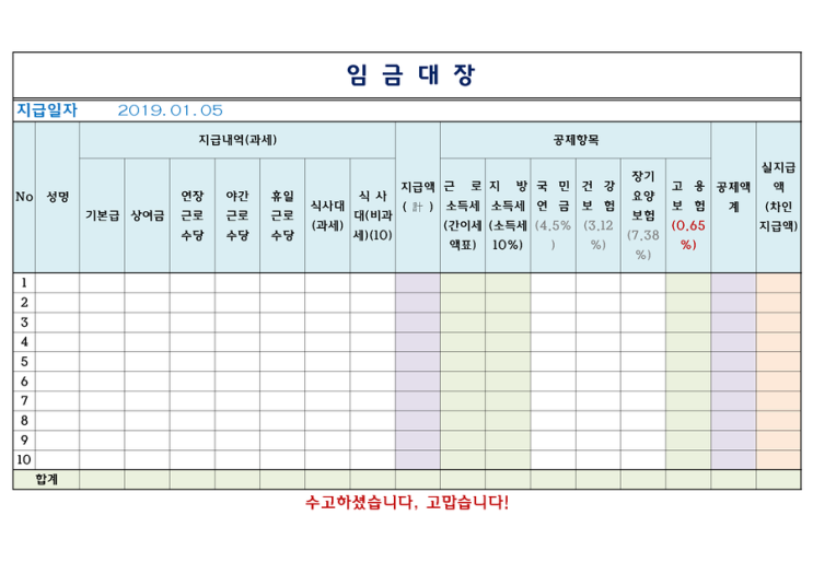 급여대장 임금대장 급여명세서 임금명세서 근로기준법 네이버 블로그