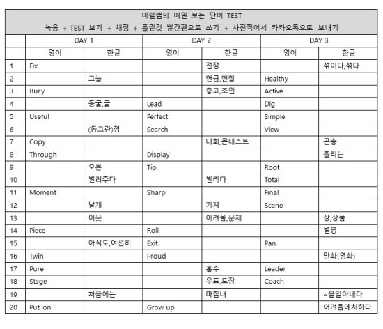 주니어 능률 VOCA 기본 DAY1 - DAY 60 (끝까지) 단어 시험지 : 네이버 블로그