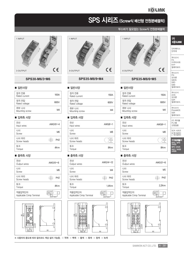 삼원액트 SCREW식 배선형 전원분배블럭 SPS 시리즈 : 네이버 블로그