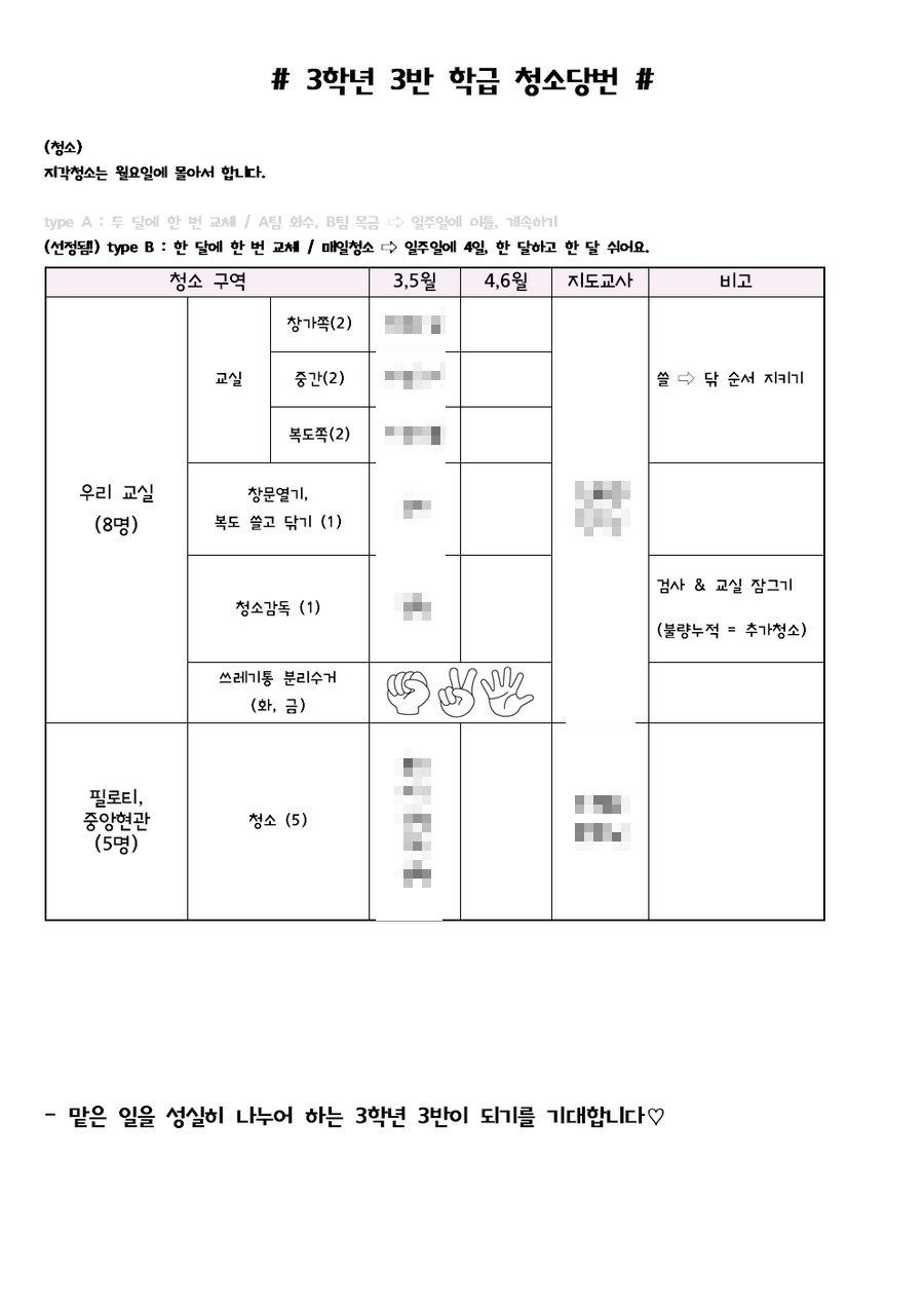 새학기 역할분담 청소 봉사활동 학기초상담 학급일기 생일축하 고입포트폴리오 네이버 블로그
