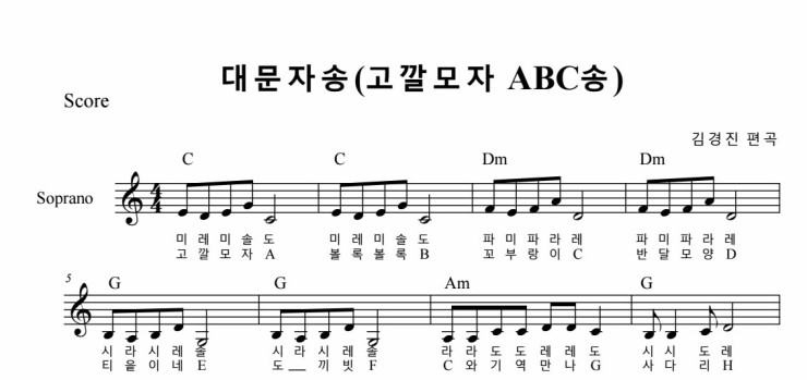 대문자송 악보 고깔모자 A 악보 Abc송 악보 피아노악보 알파벳송 피아노악보 네이버 블로그