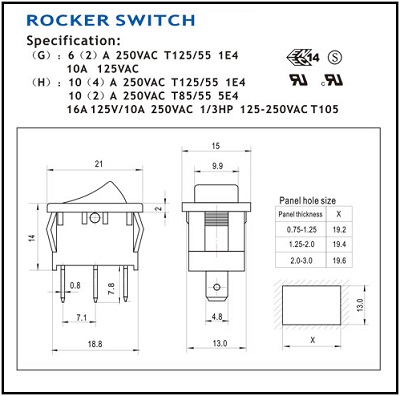 Rocker Switches. RL3T125/55. T105. 로커스위치. RL3-1-12-G-2-BK-BK-P5-0. 6A250V.10A125V. 3pin Terminal ...