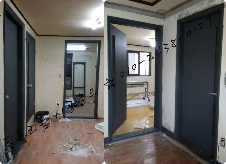 다세대 오래된문짝 옛날방문 이라 불리는 문과창 나무색 문짝 창틀 그레이 컬러 인테리어 필름 지 시공 문필름리폼 창틀필름리폼