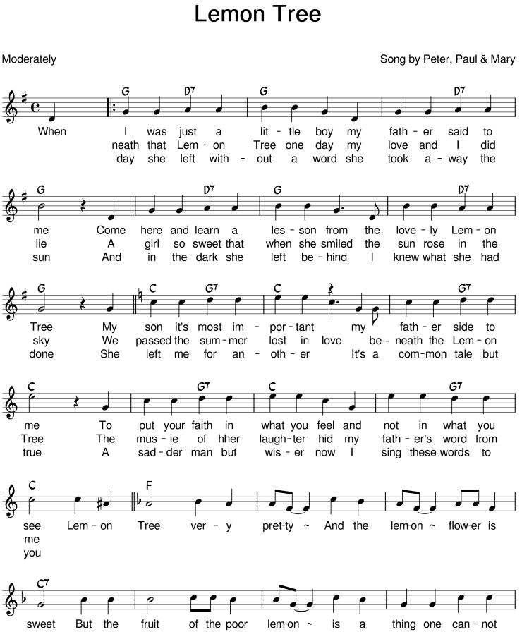 Lemon Tree 악보 : 네이버 블로그