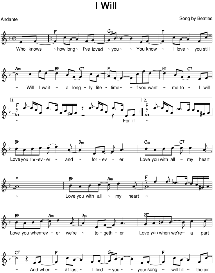 I Will 악보 : 네이버 블로그