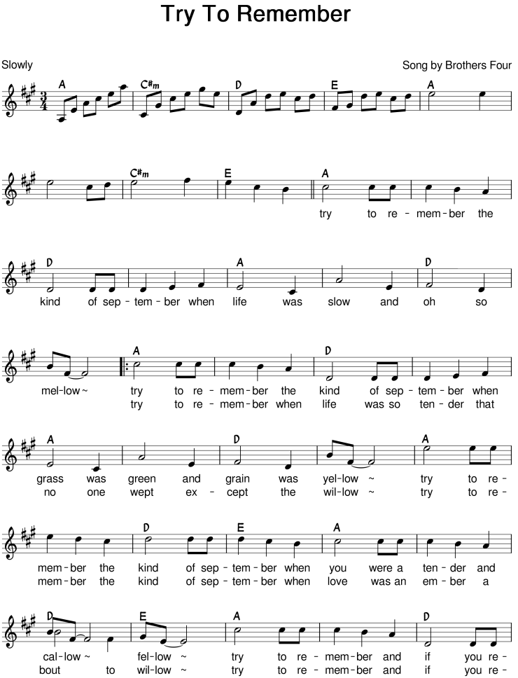 Try To Remember 악보 : 네이버 블로그